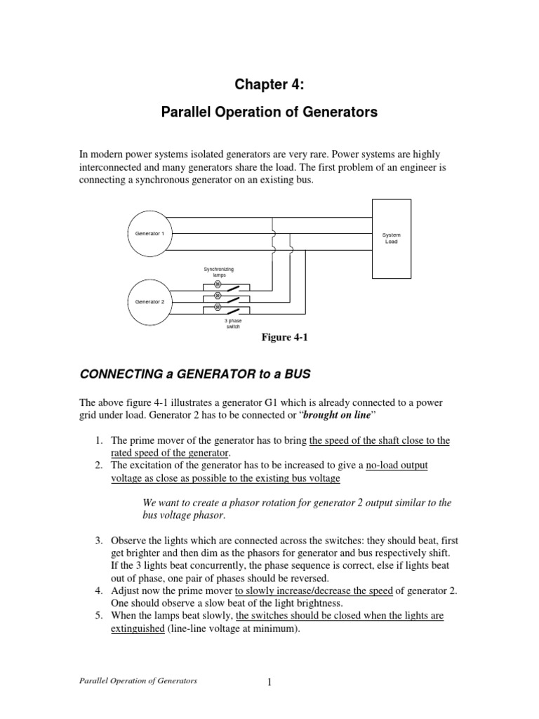 Parallel Operation of Generators: Connecting A Generator To A Bus | PDF ...
