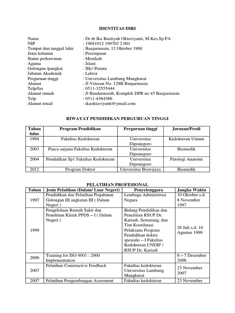 CV Ika K. Oktaviyanti Dr. Dr. M. Kes. Sp. PA PDF | PDF | Kesehatan Holistik | Sains & Matematika