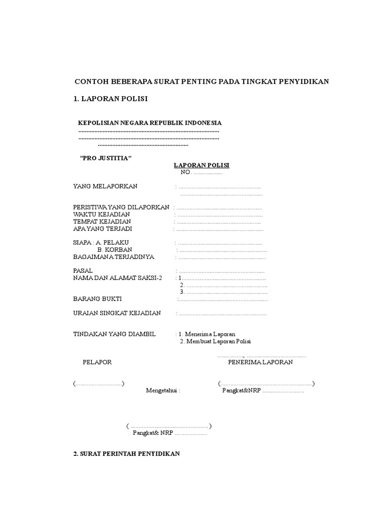 Contoh Surat Penyidikan Polisi | PDF