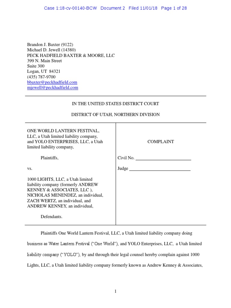 One World Lantern Festival v. 1000 Lights - Complaint | PDF | Damages ...