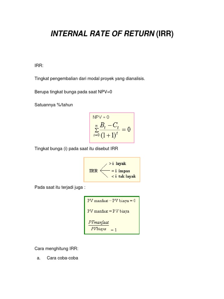 Menghitung Internal Rate of Return (IRR) | PDF