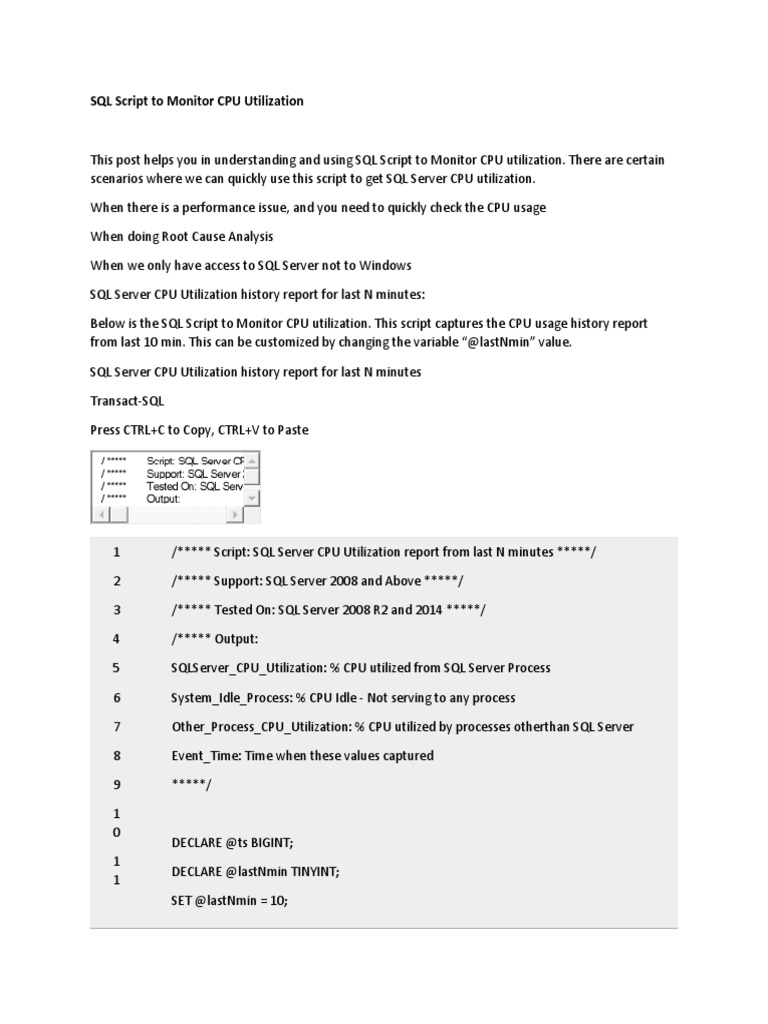 SQL Script To Monitor CPU Utilization | PDF | Microsoft Sql Server | Data Management Software