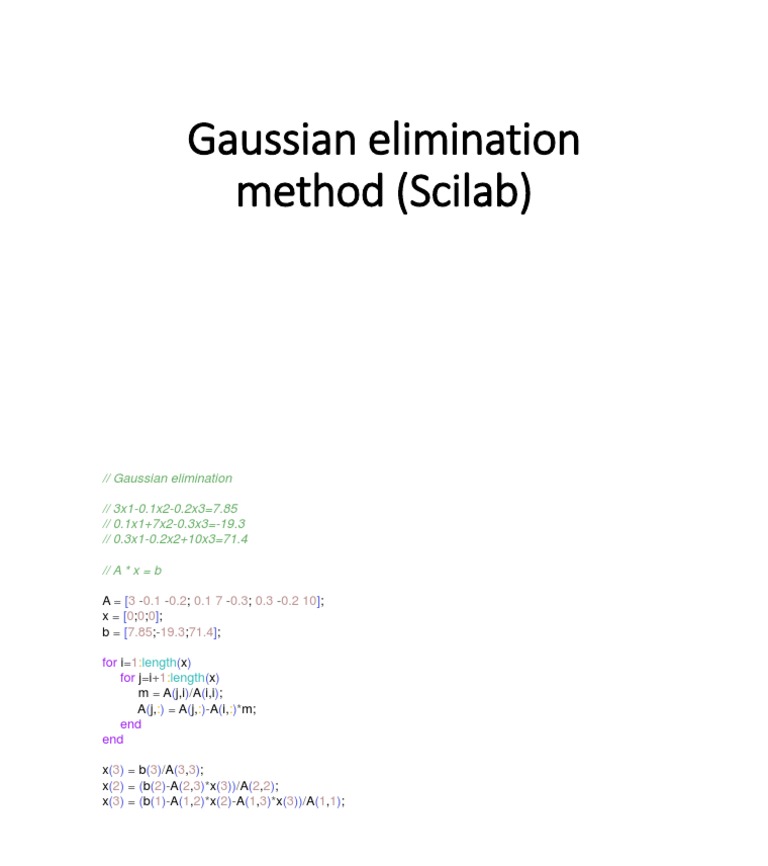 Gaussian Elimination Scilab | PDF