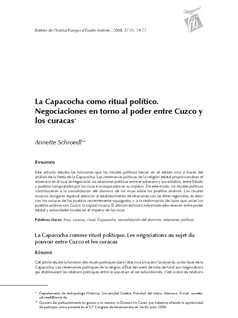 La Capacocha Como Ritual Político. Negociaciones en Torno Al Poder ...