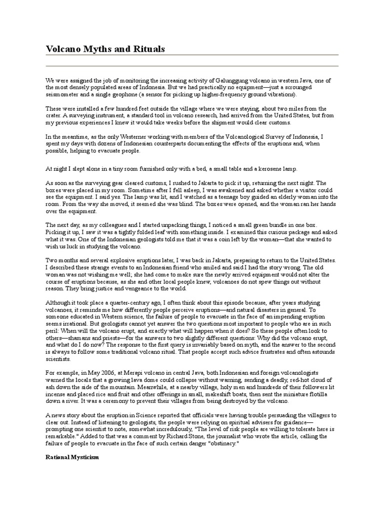 Volcano Myths and Rituals | PDF | Volcano | Types Of Volcanic Eruptions