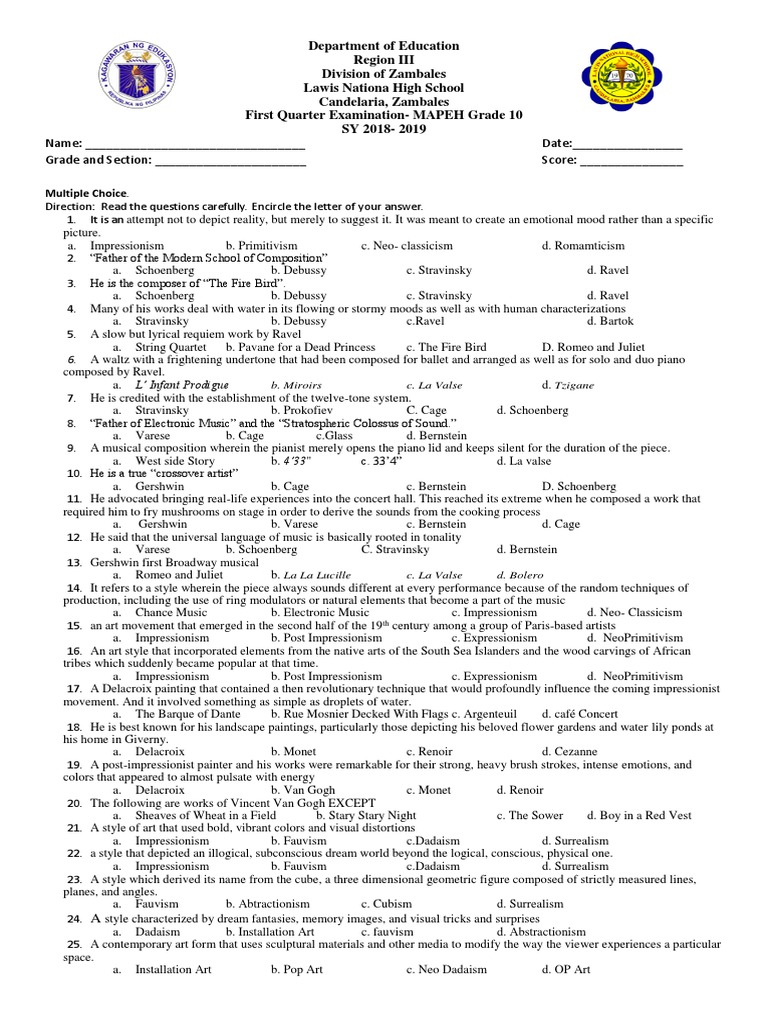 Name: ________________________________ Date:________________ Grade and Section ...