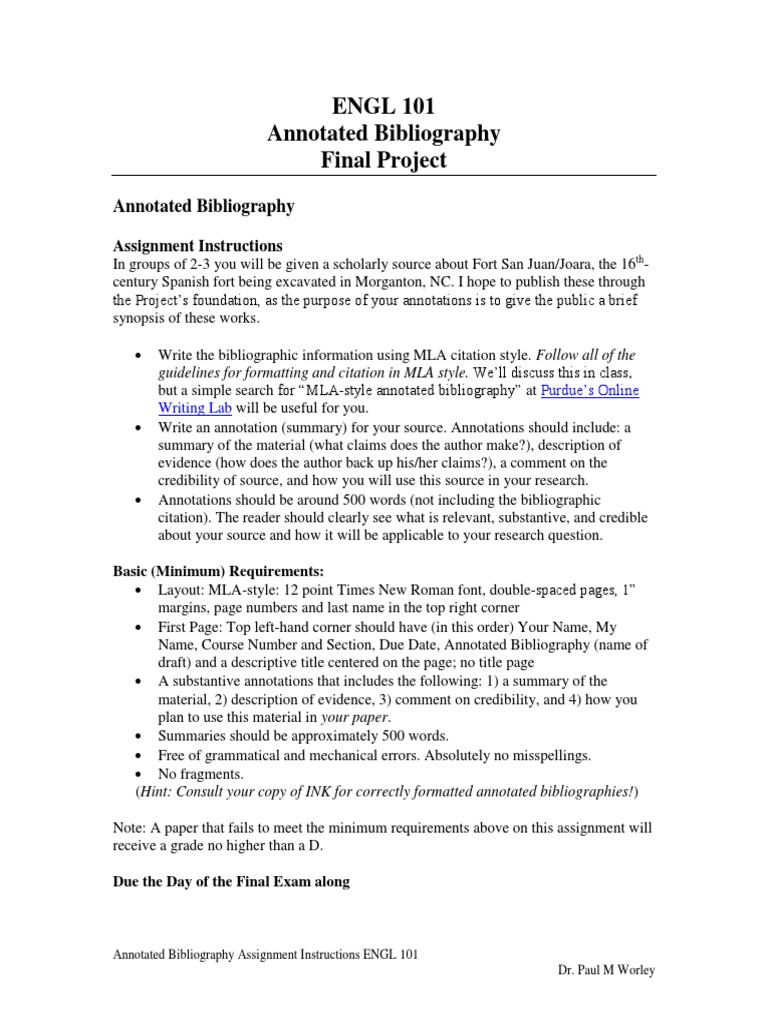 ENGL 101 Annotated Bibliography Final Project | PDF | Bibliography ...
