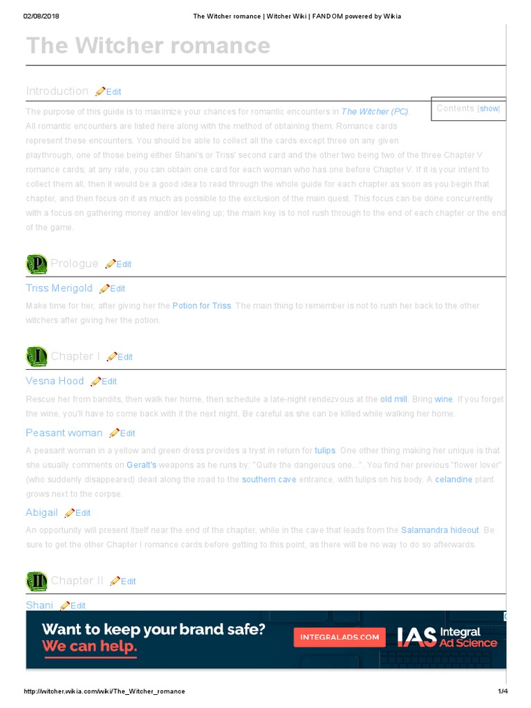 The Witcher Romance - Witcher Wiki - FANDOM Powered by Wikia | PDF ...