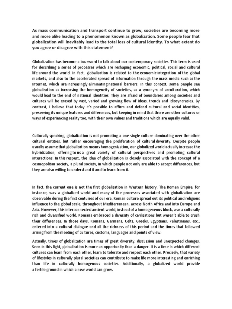 IELTS WRITTING TASK 2 - Globalization and Cultural Identity | PDF ...