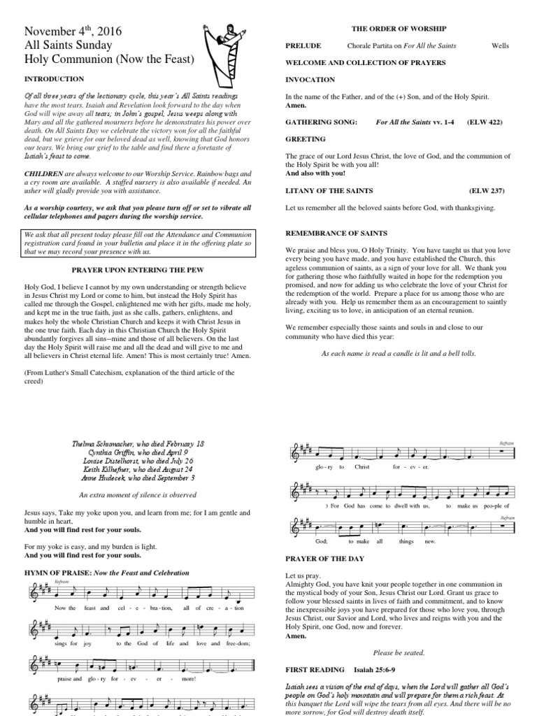 November 4, 2016 All Saints Sunday Holy Communion (Now The Feast) | PDF ...