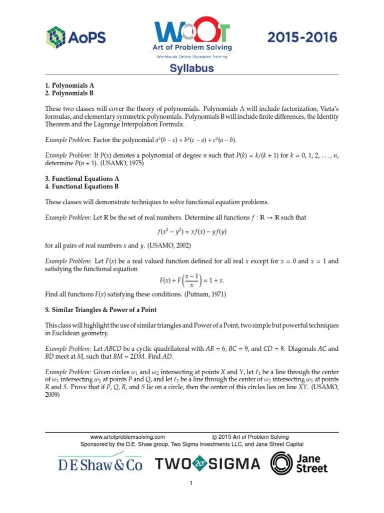 Advanced Math Problem Solving Syllabus | PDF | Polynomial | Triangle