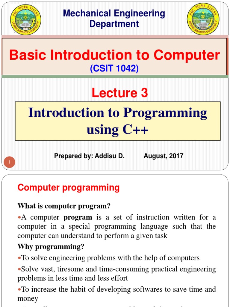 Lecture 3 Introduction To Programming Using C Pdf Computer 2462