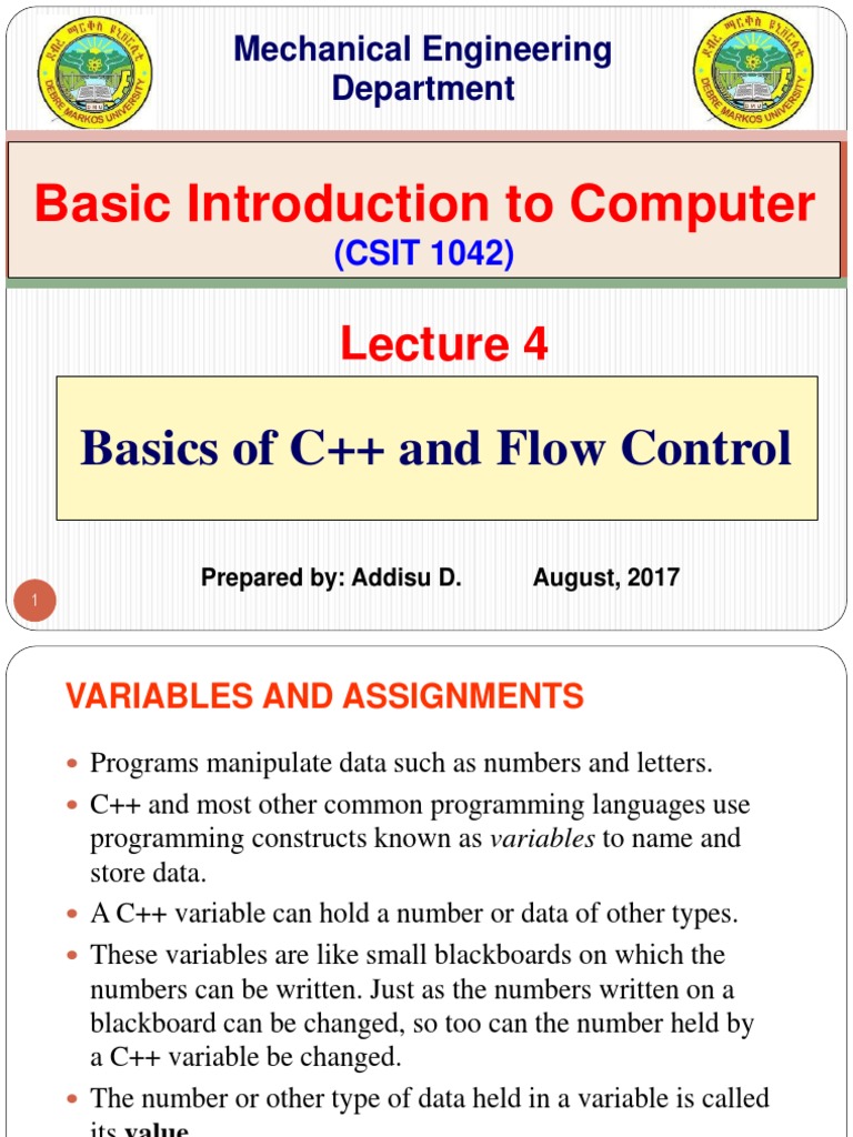 Lecture 1 Introduction To Computers Pdf Control Flow Data Type 5752