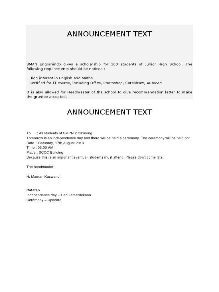 SMAN Englishindo Scholarship Announcement | PDF