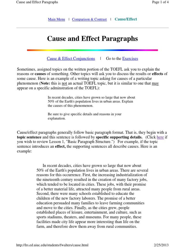 Cause and Effect Paragraphs | PDF | Sentence (Linguistics) | Causality