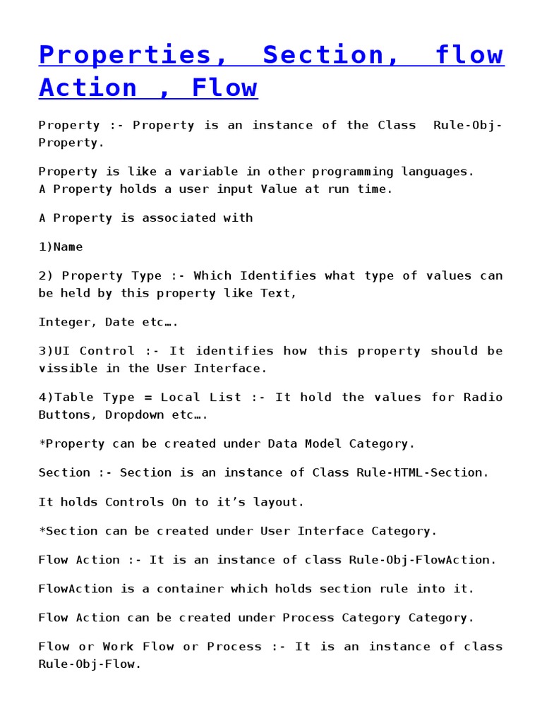 Properties Sections Flows Actions Explained | PDF