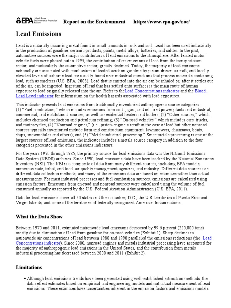 Lead Emissions: Report On The Environment HTTPS://WWW - Epa.gov/roe ...