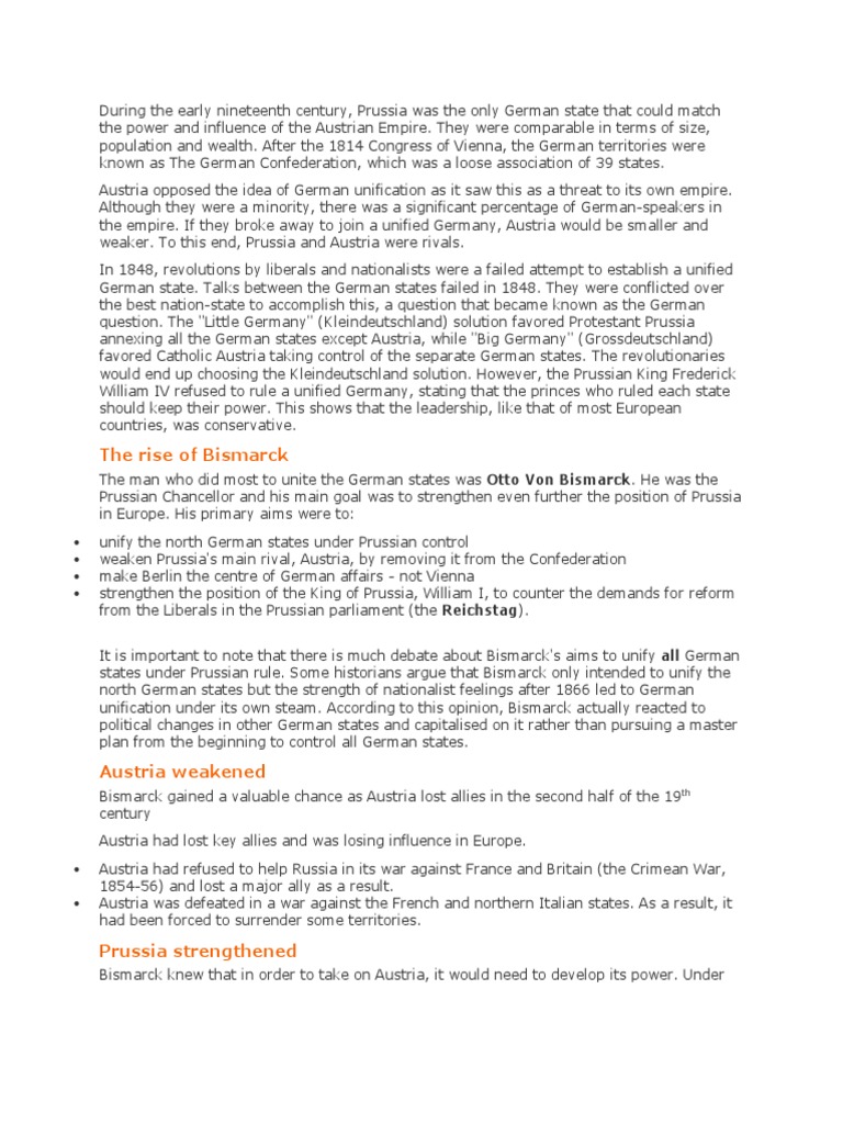 German Unification | PDF | Otto Von Bismarck | Kingdom Of Prussia