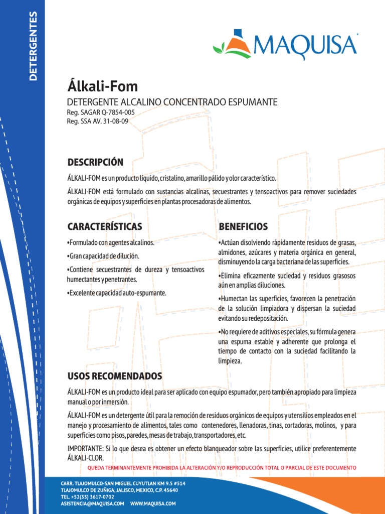 Detergente Alcalino ÁLKALI-FOM | PDF | Detergente | Sustancias químicas