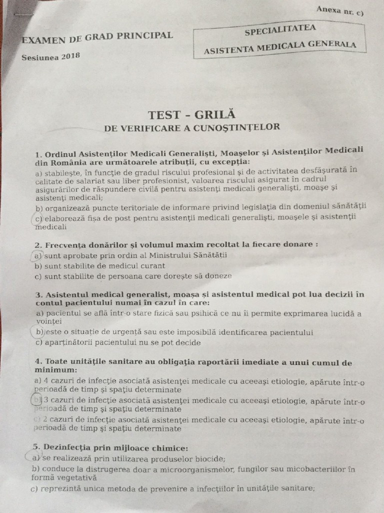 Examen Grad Principal Asistent Medical 2018 | PDF