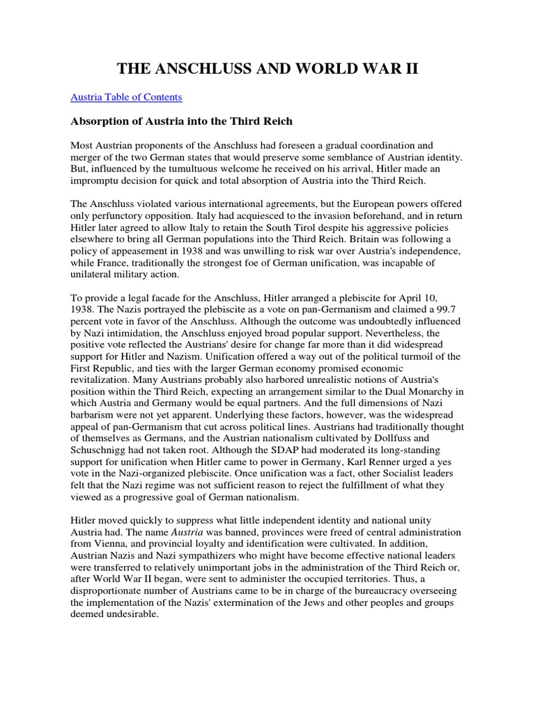 The Anschluss and World War Ii: Absorption of Austria Into The Third ...