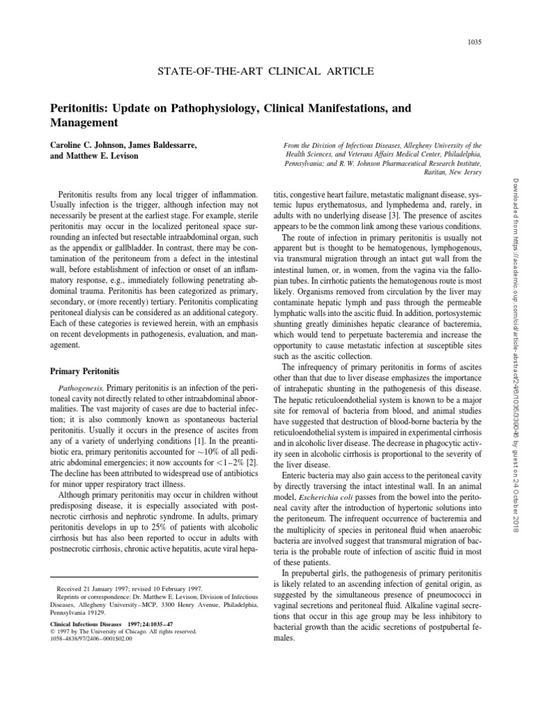Peritonitis Update On Pathophysiology, Clinical Manifestations, and PDF ...