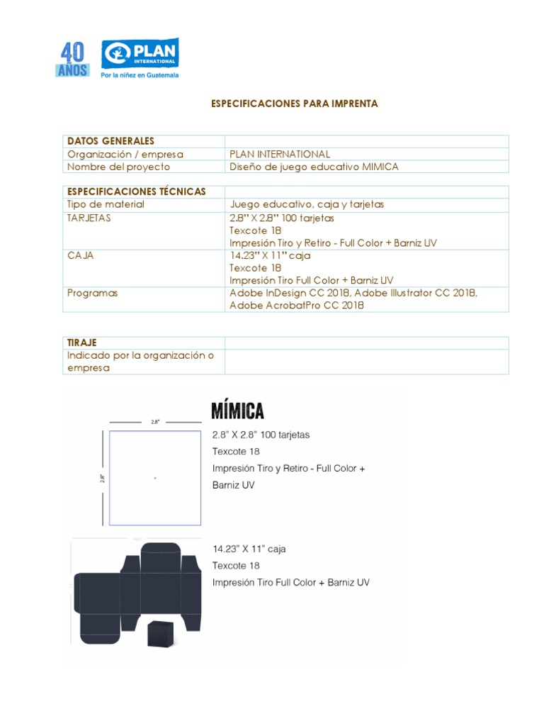 Especificaciones para Imprenta - Juego Educativo MIMICA | PDF ...