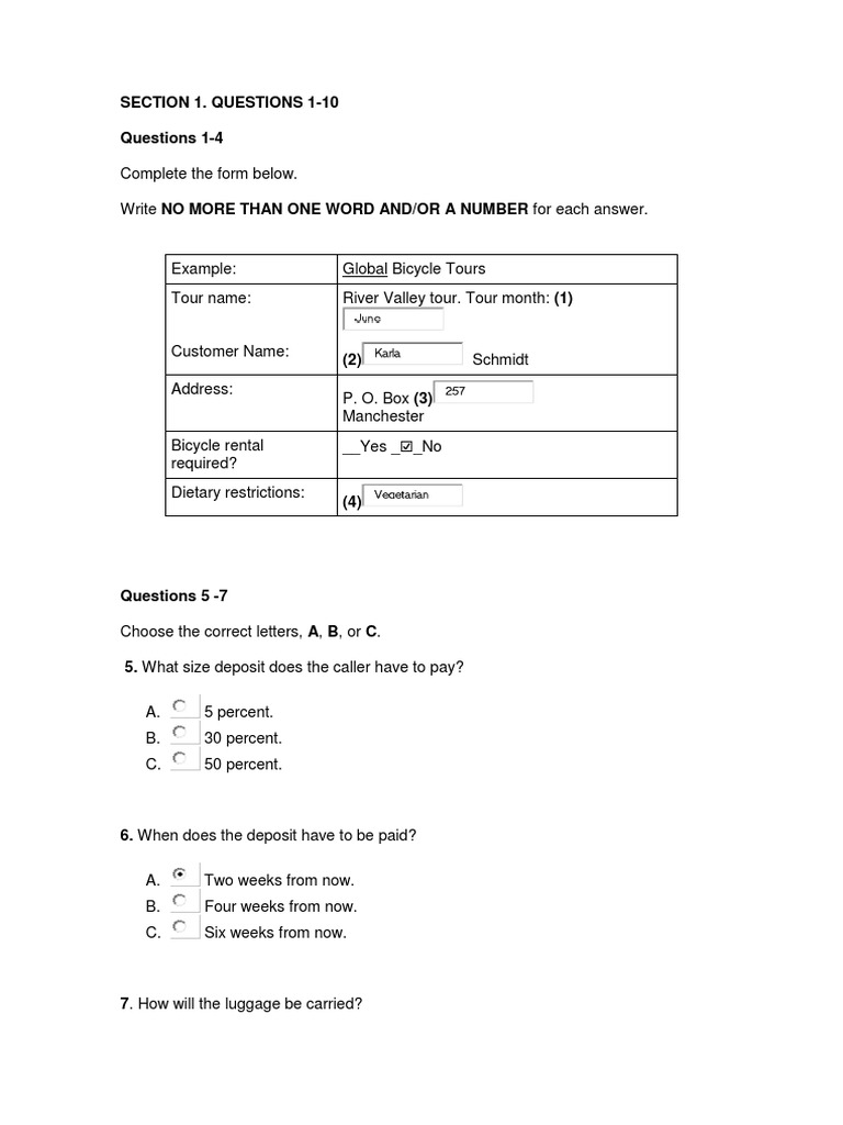 Section 1. Questions 1-10 Questions 1-4 | PDF | Tomato