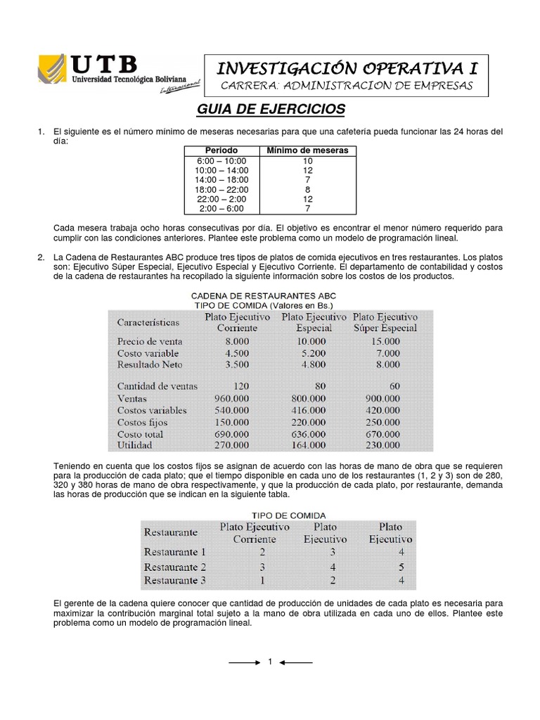 Guia de Ejercicios | PDF | Programación lineal | Inventario