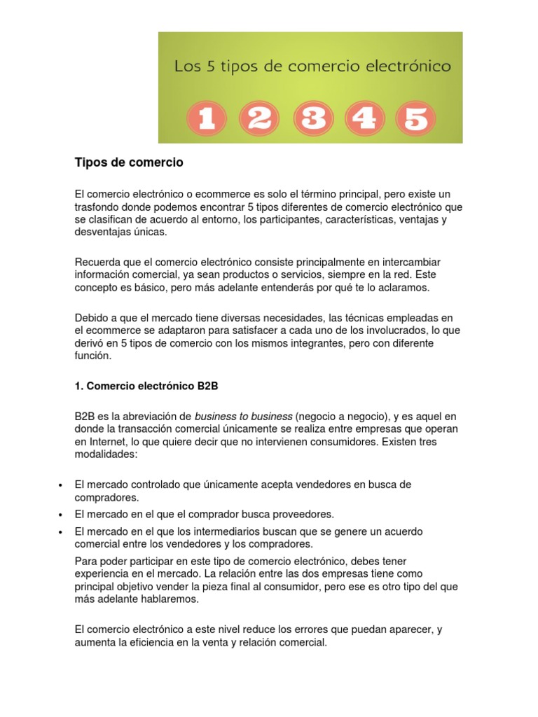Tipos de Comercio Electronico | PDF | Comercio electrónico | Comercio