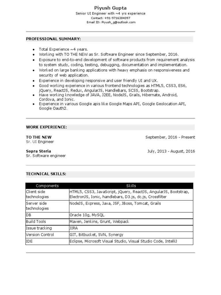 Professional Summary:: Senior UI Engineer With 4 Yrs Experience | PDF ...