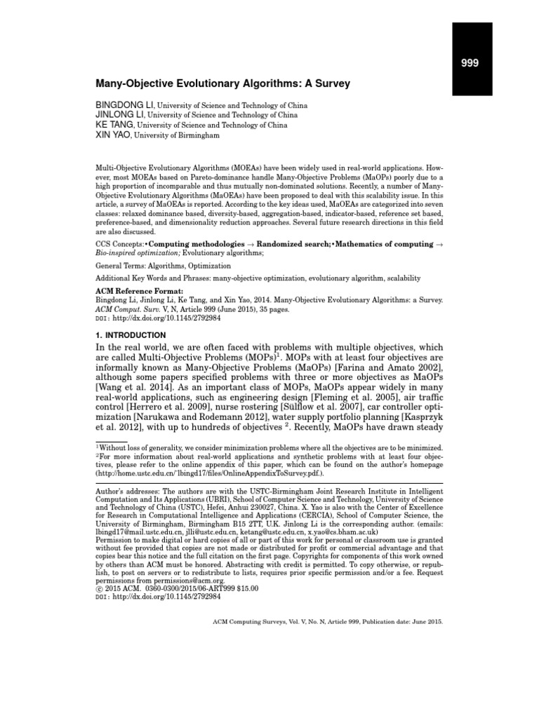 Many-Objective Evolutionary Algorithms A Survey - B. Li, J. Li, K. Tang ...