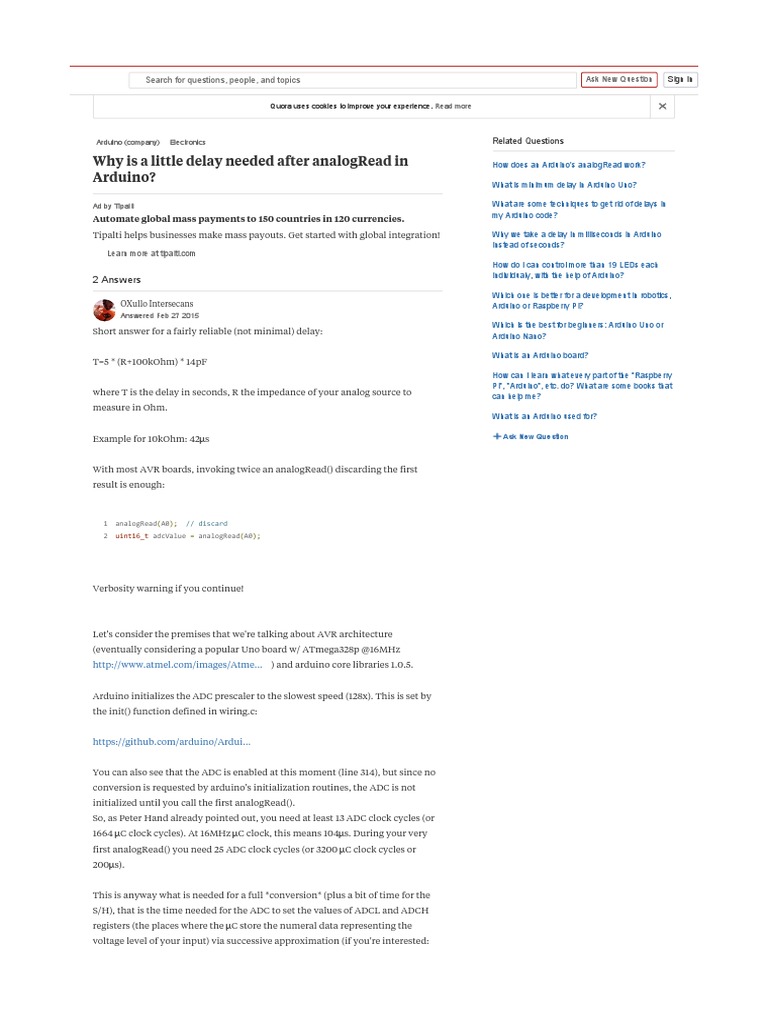 Why Is A Little Delay Needed After AnalogRead in Arduino | PDF | Analog ... Why Is A Little Delay Needed After AnalogRead in Arduino | PDF | Analog ...