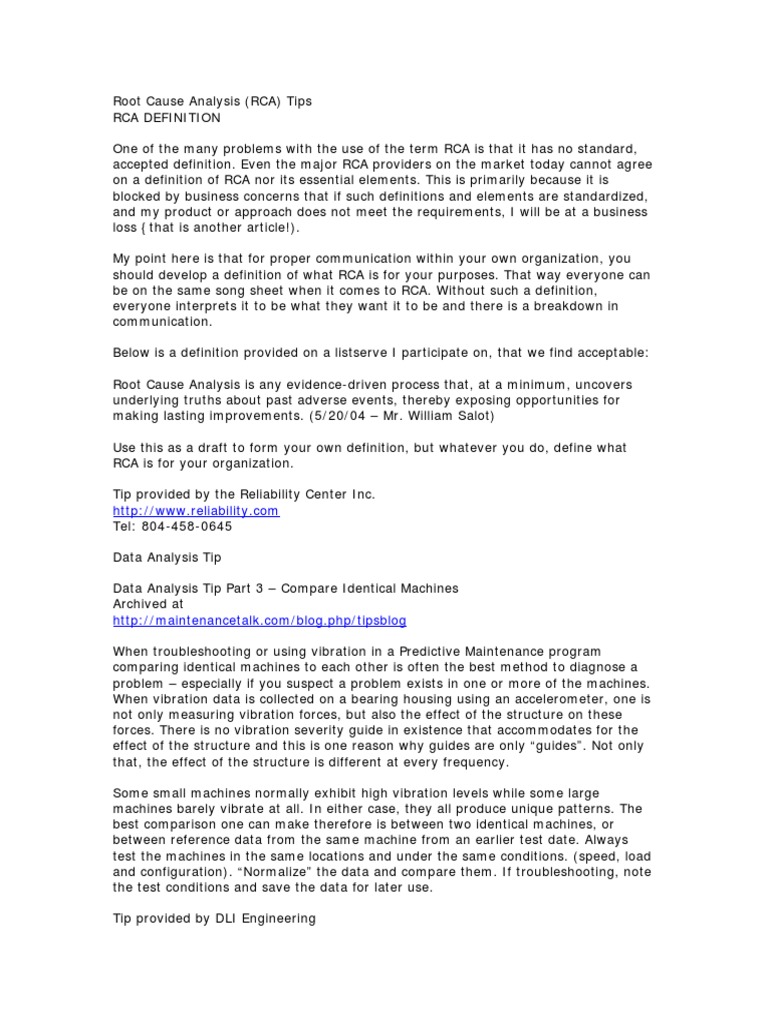 Maintenance Tips 1 - Root Cause Analysis Definition | PDF | Rca ...