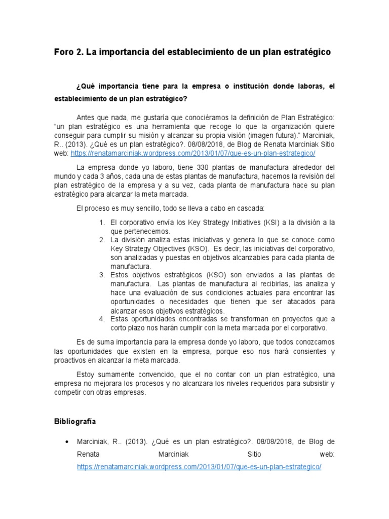 Foro 2. La Importancia Del Establecimiento de Un Plan Estratégico (IEU) | PDF | Business