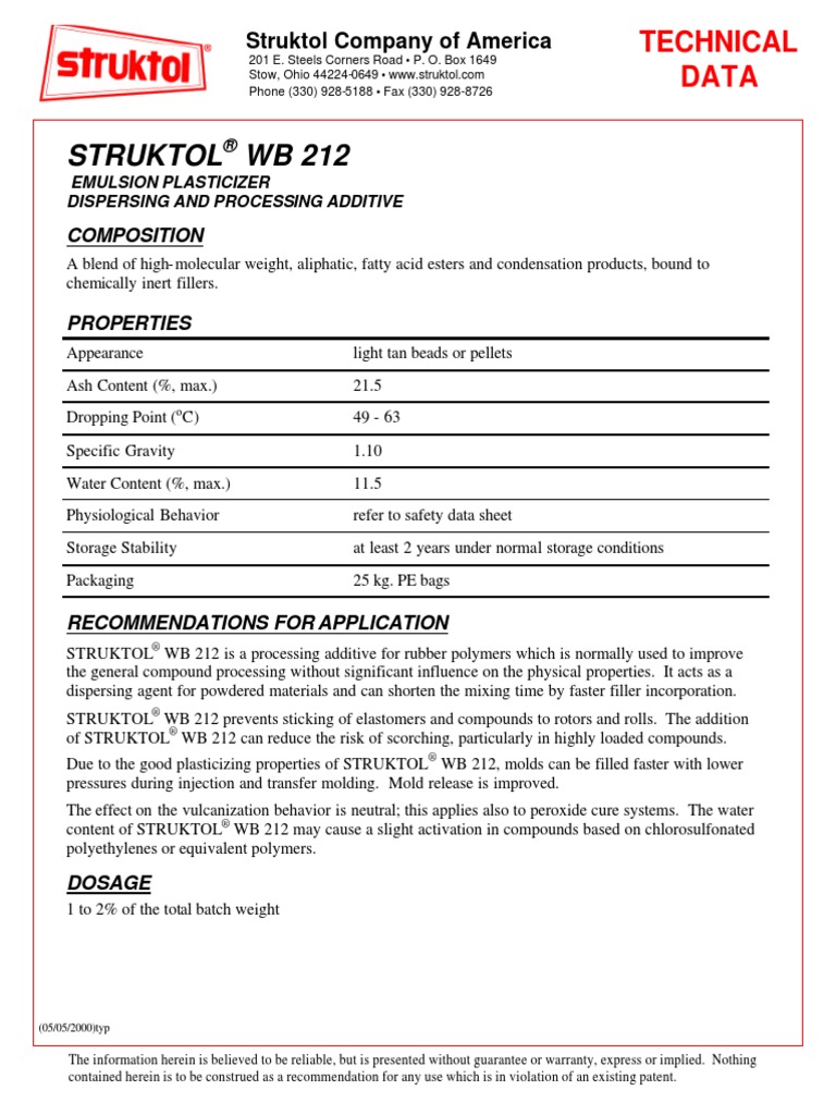 Struktol WB 212: Technical Data | PDF | Polyethylene | Materials