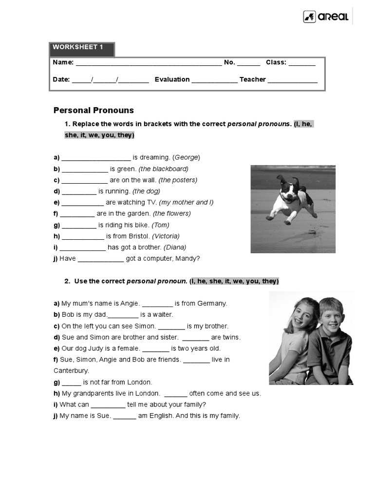 Personal Pronouns Worksheet: Replacing Nouns with Correct Personal ...
