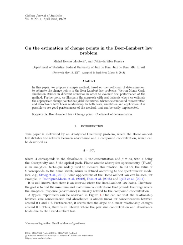 On The Estimation of Change Points in The Beer-Lambert Law Problem | PDF | Regression Analysis ...