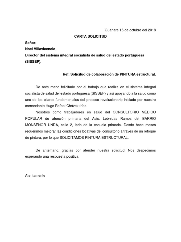Modelo Carta Solicitud De Pintura