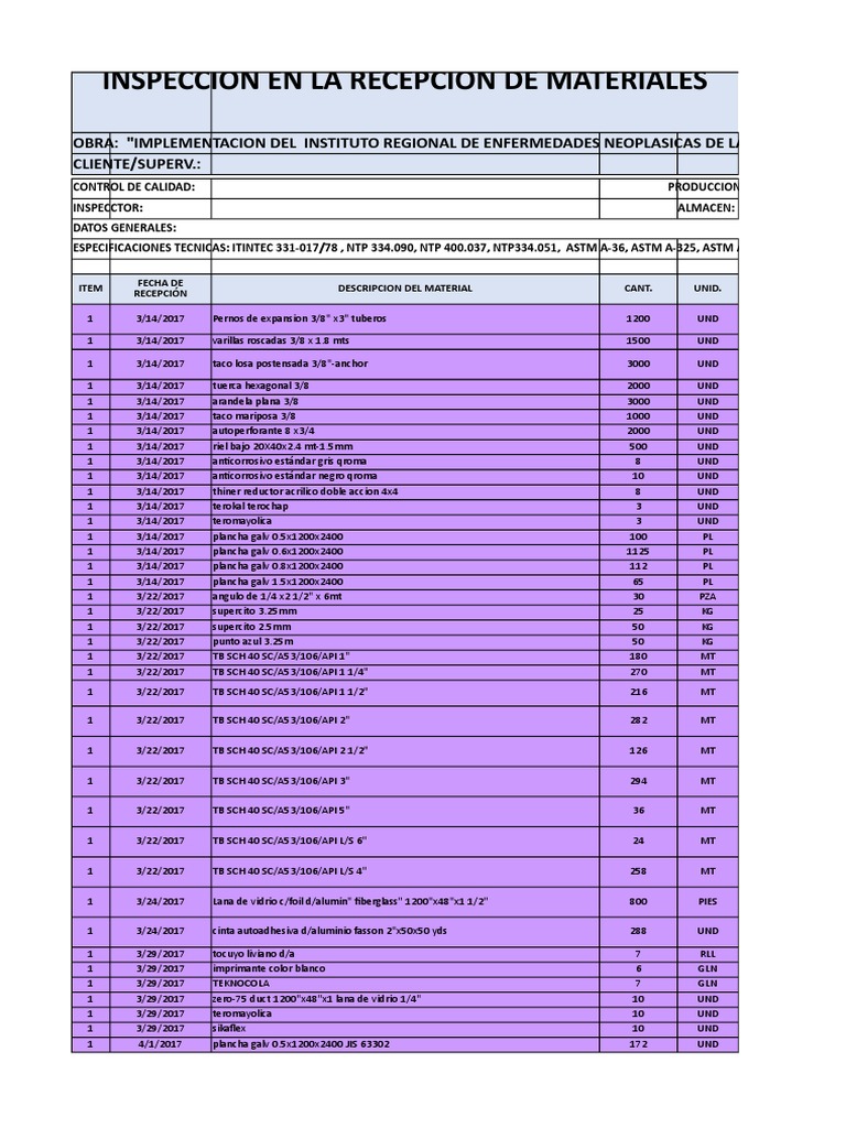 Consolidado - Entrada de Material | PDF | Materiales de construcción ...