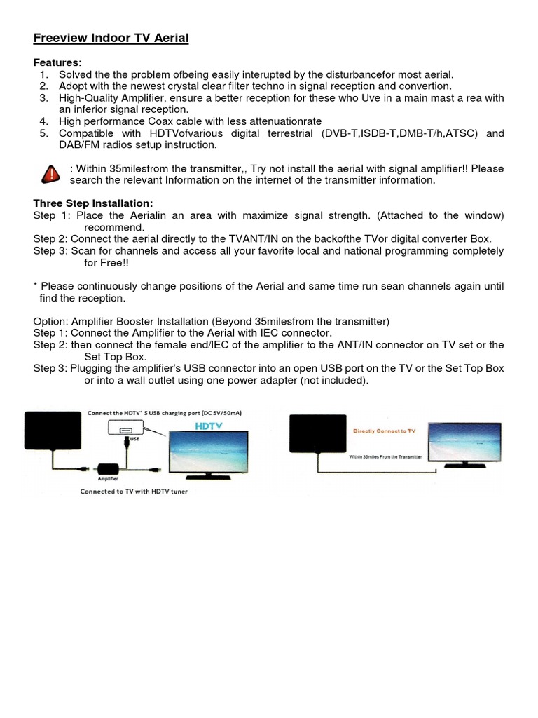 Freeview Indoor TV Aerial Guide | PDF | Set Top Box | Television