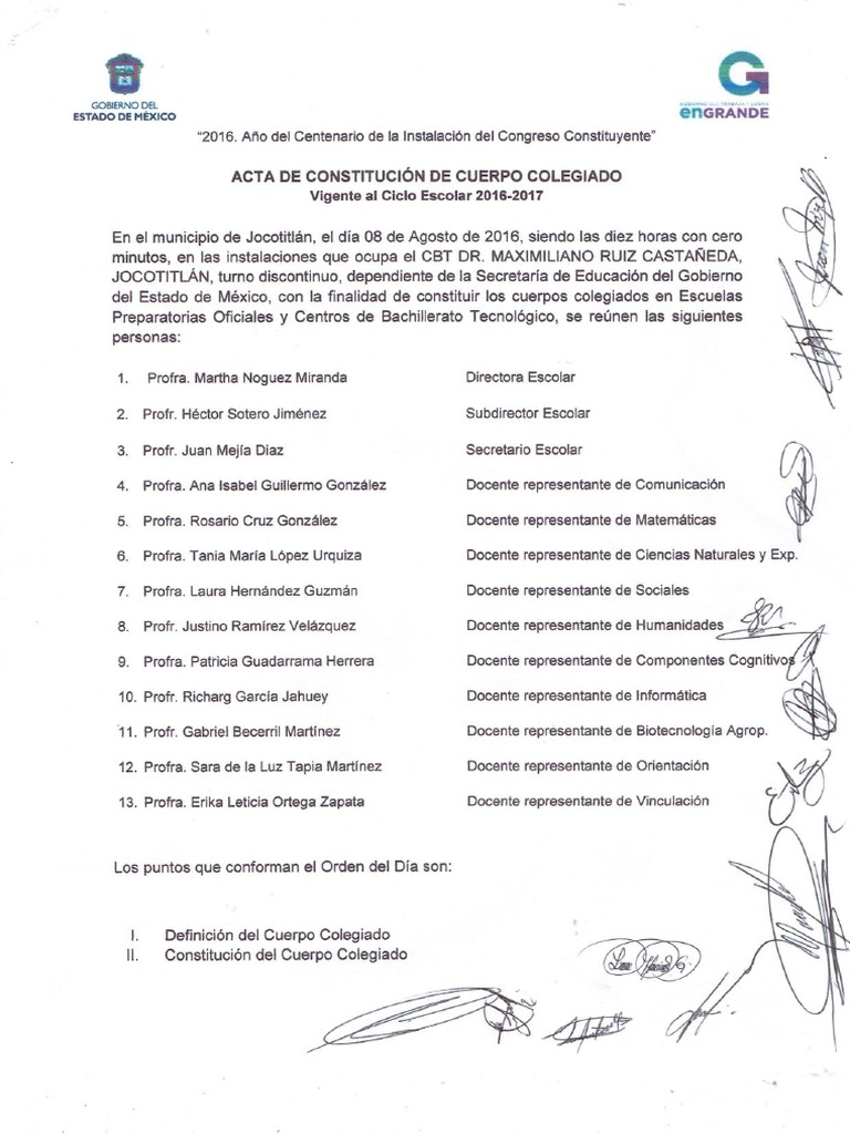 Acta Constitutiva de Cuerpo Colegiado Comprimido | PDF