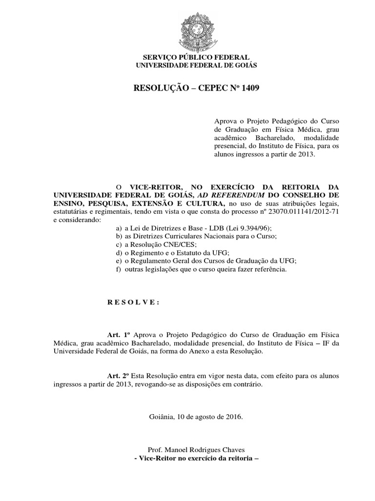 Resolucao CEPEC 2016 1409 Fisica Medica | PDF | Física Médica | Remédio Resolucao CEPEC 2016 1409 Fisica Medica | PDF | Física Médica | Remédio