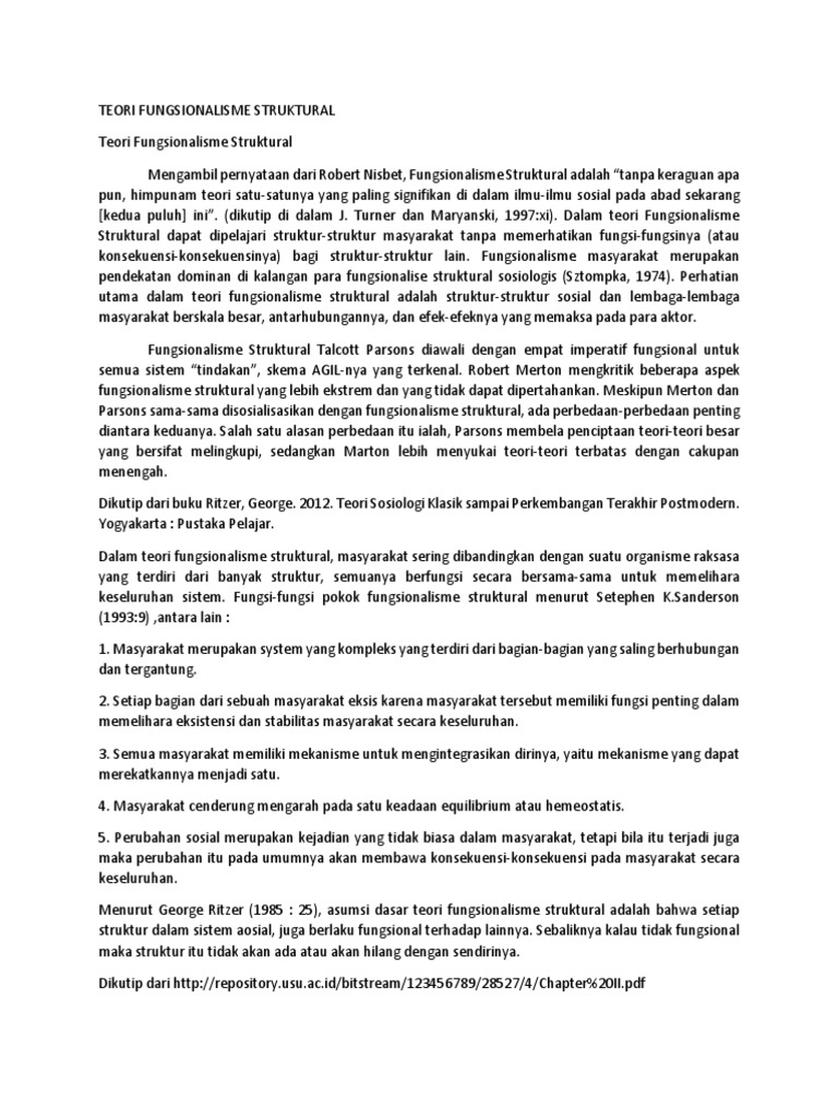 Teori Fungsionalisme Struktural | PDF