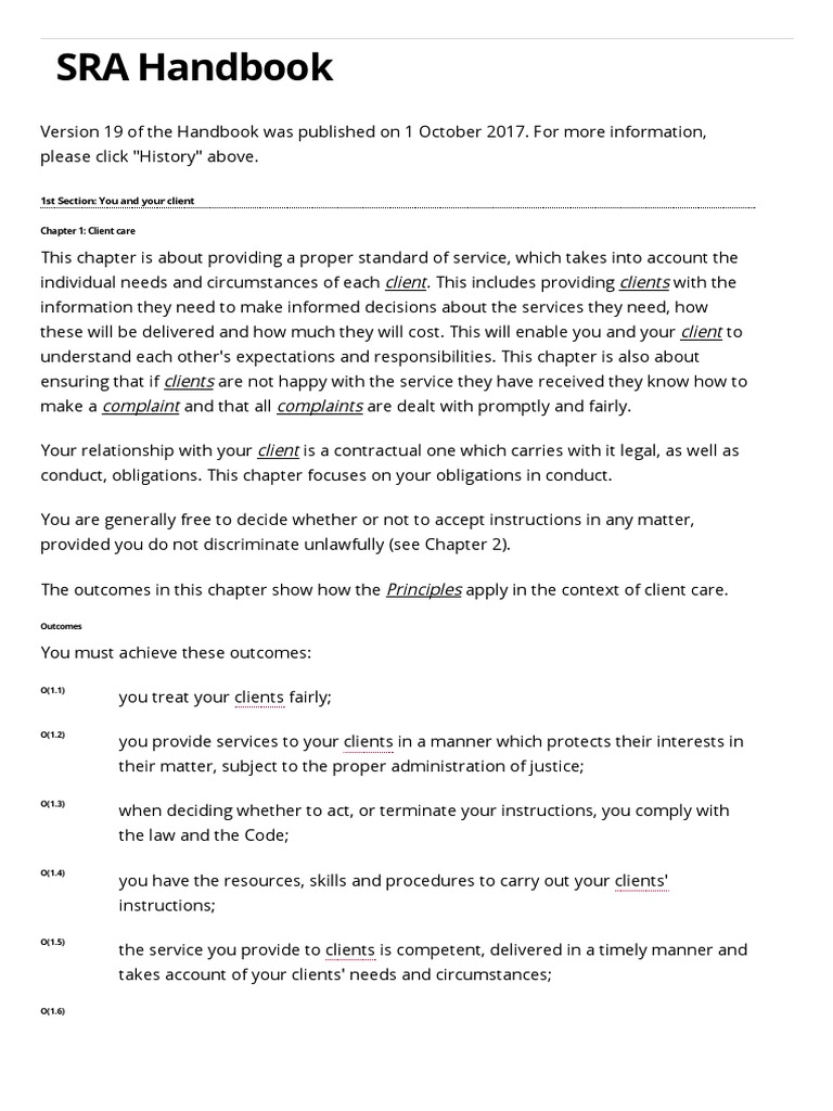 SRA Handbook - Code of Conduct - You and Your Client - Solicitors ...