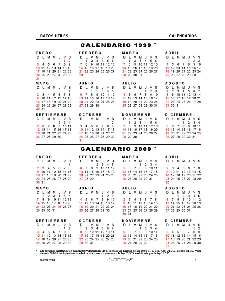 1999 2000 PDF | PDF | Calendario