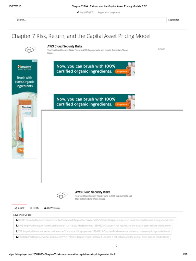 Chapter 7 Risk, Return, and The Capital Asset Pricing Model: AWS Cloud ...