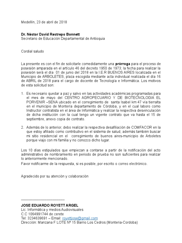 1 Ejemplo de Prórroga | PDF