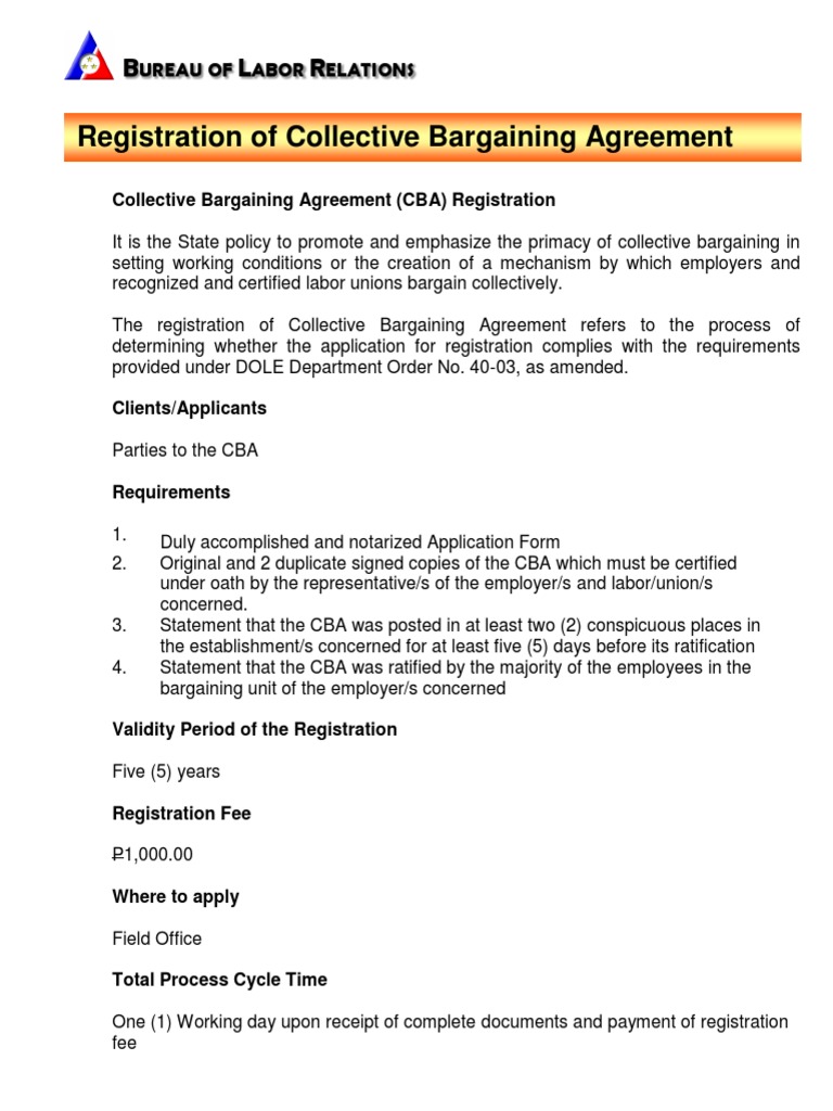 Registration of Collective Bargaining Agreement: Ureau of Abor Elations ...