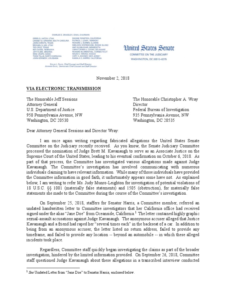 2018-11-02 CEG To DOJ FBI (Munro-Leighton Referral) With Redacted ...